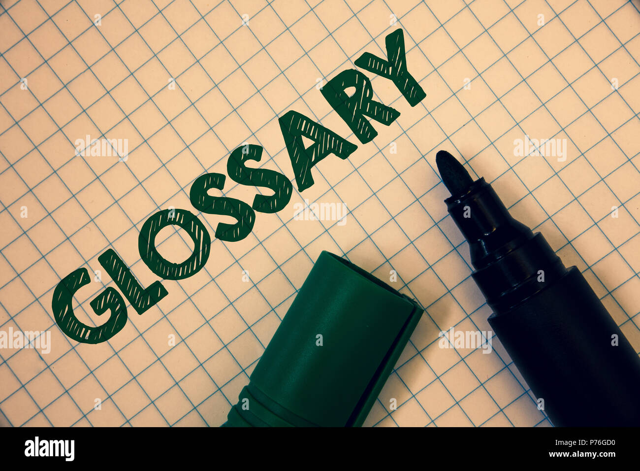 Text sign showing Glossary. Conceptual photo Alphabetical list of terms ...