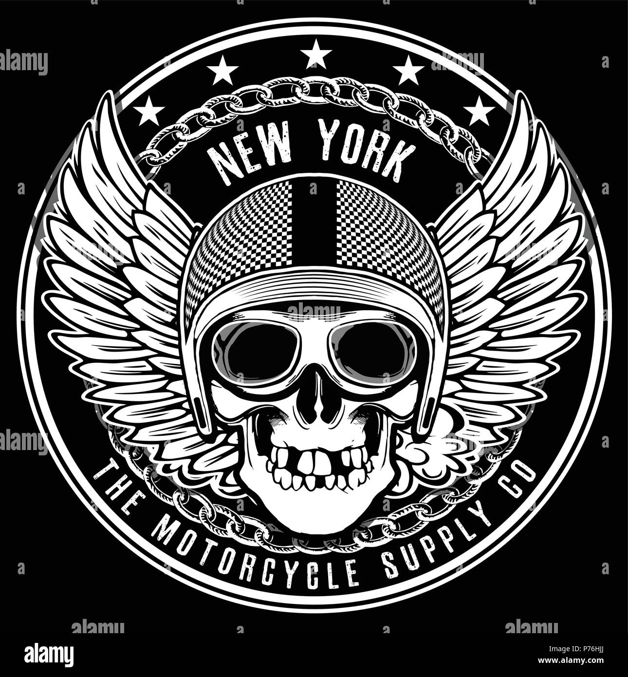 Vintage Biker Skull Emblem Tee Graphic Stock Vector Image & Art - Alamy