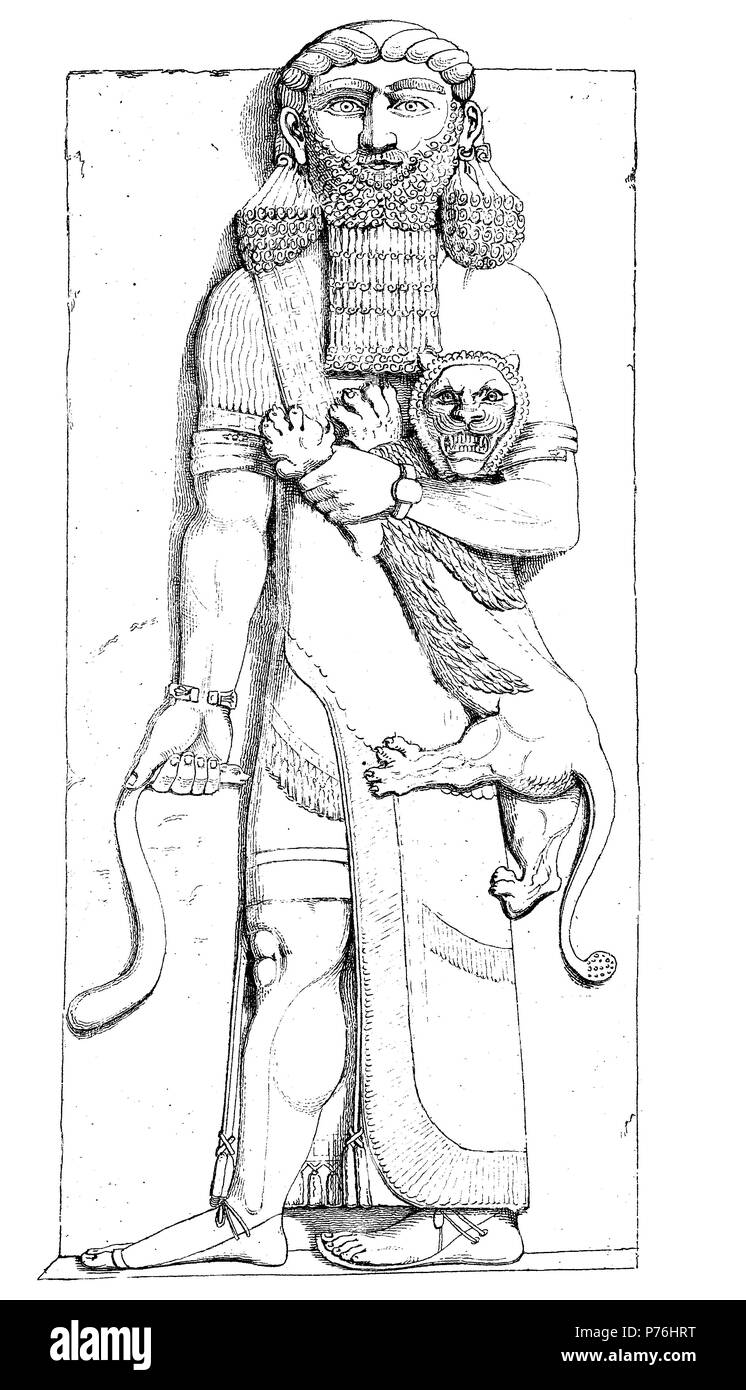 man with a lion relief on the portal of Khorsabad, the Assyrian capital ...