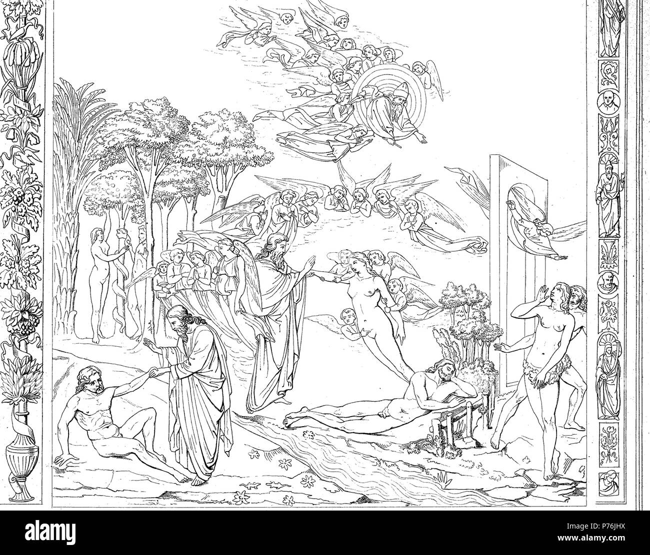 creation of the first human couple, adam and eva, digital improved ...