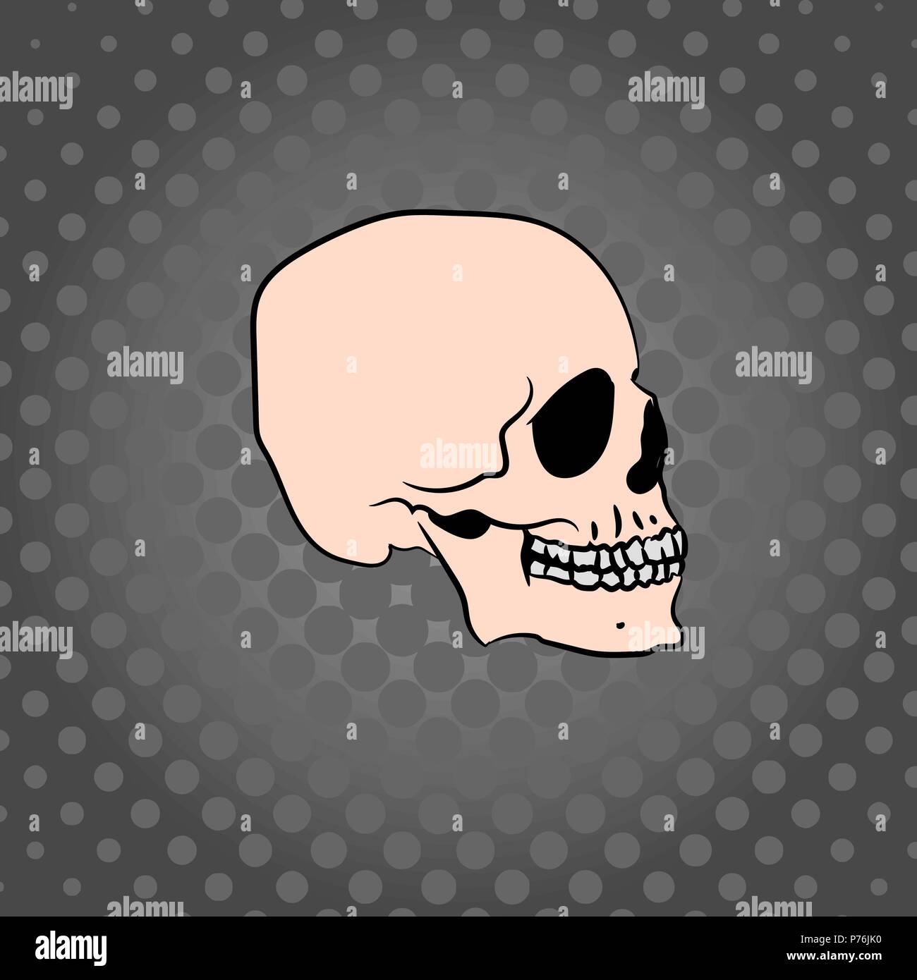 Hand drawn skull on a dark background with dots, vector illustration ...