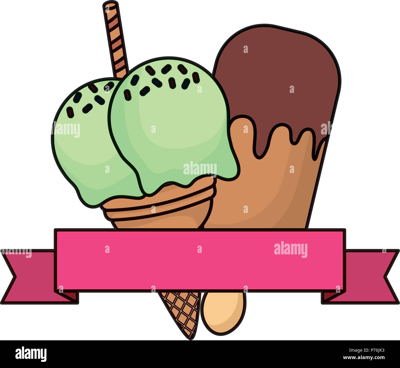 Decorative ribbon with ice creams over white background, vector ...