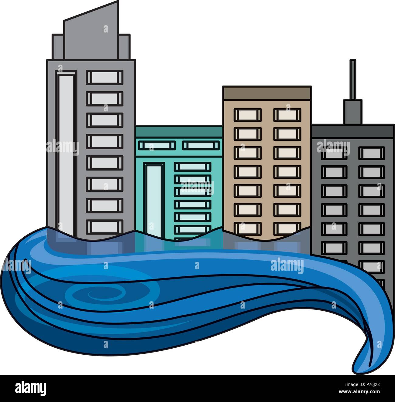 river at the city buildings icon over white background, vector ...