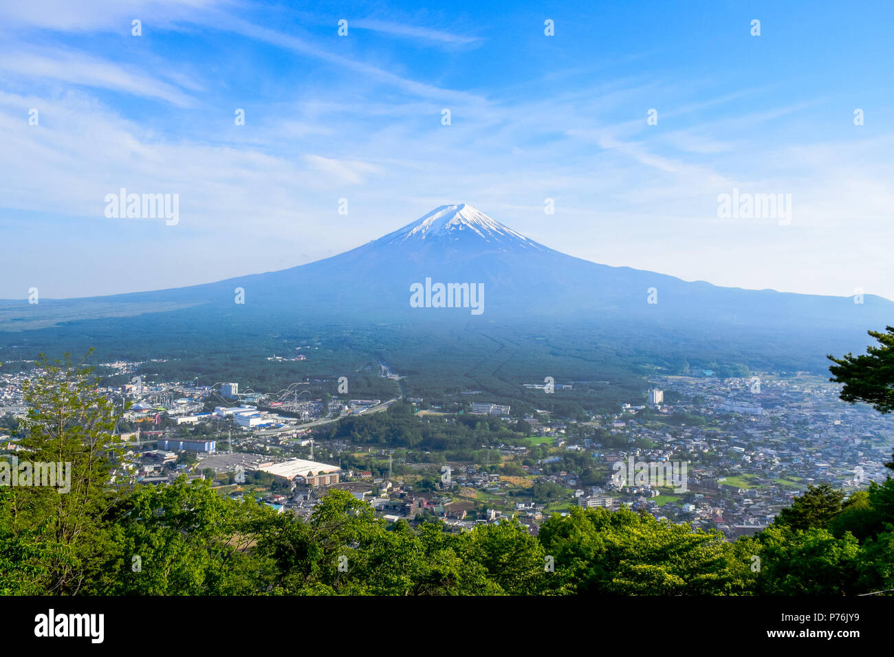 Mount Fuji view from Tenjo-Yama Park at top of Mount Kachi Kachi Ropeway in Kawaguchiko, Japan ...