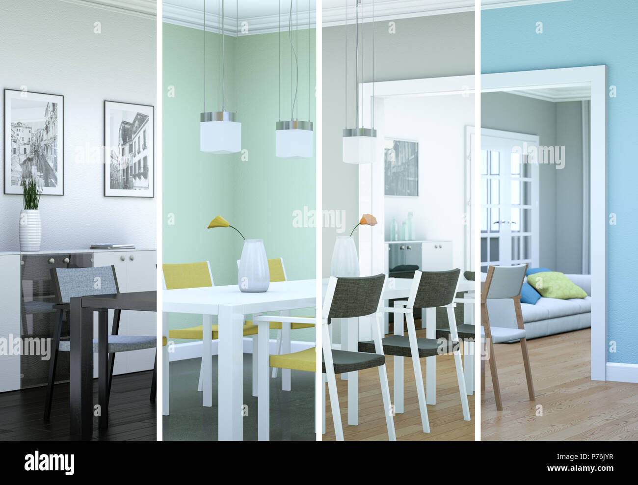 Splitted color variations of a modern loft interior design Stock Photo ...