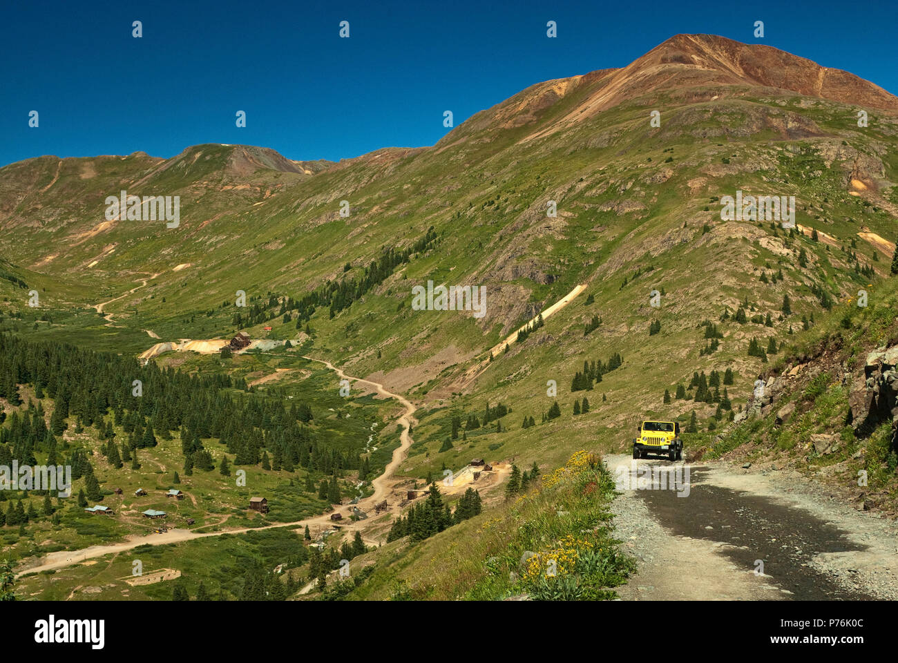 Jeep on Alpine Loop above Animas Forks ghost town, San Juan Mountains ...