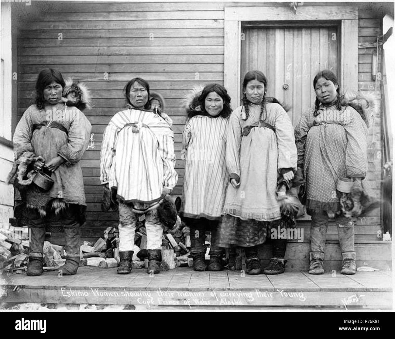 . English: Eskimo women with infants, Cape Prince of Wales, ca. 1904 ...