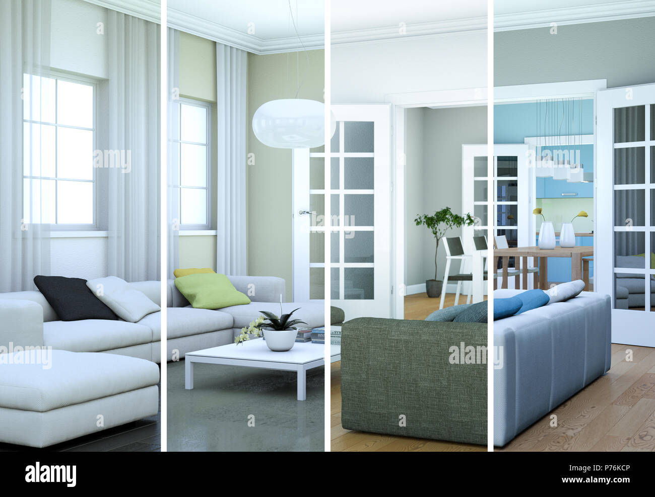 Splitted color variations of a modern loft interior design Stock Photo - Alamy