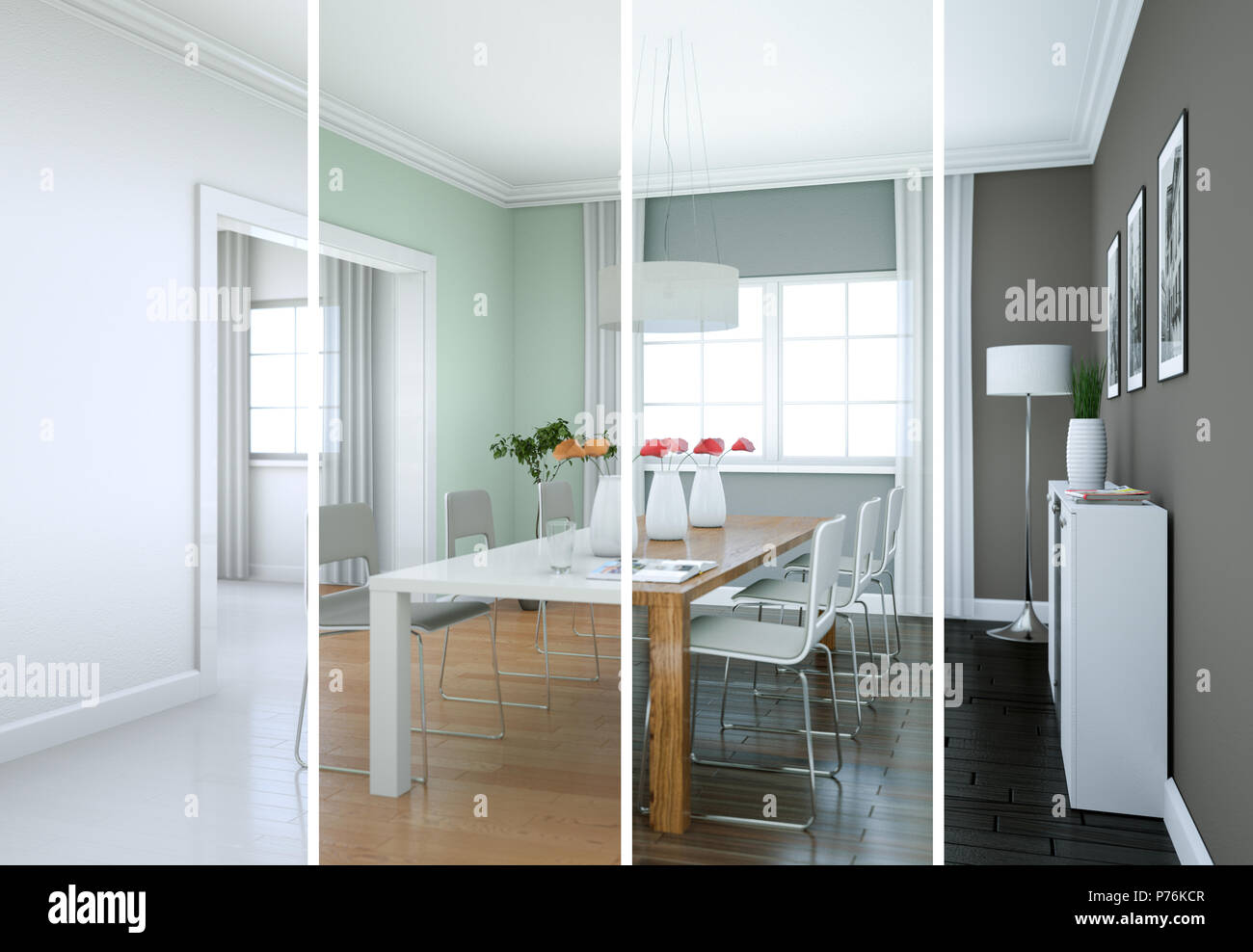 Splitted color variations of a modern loft interior design Stock Photo ...