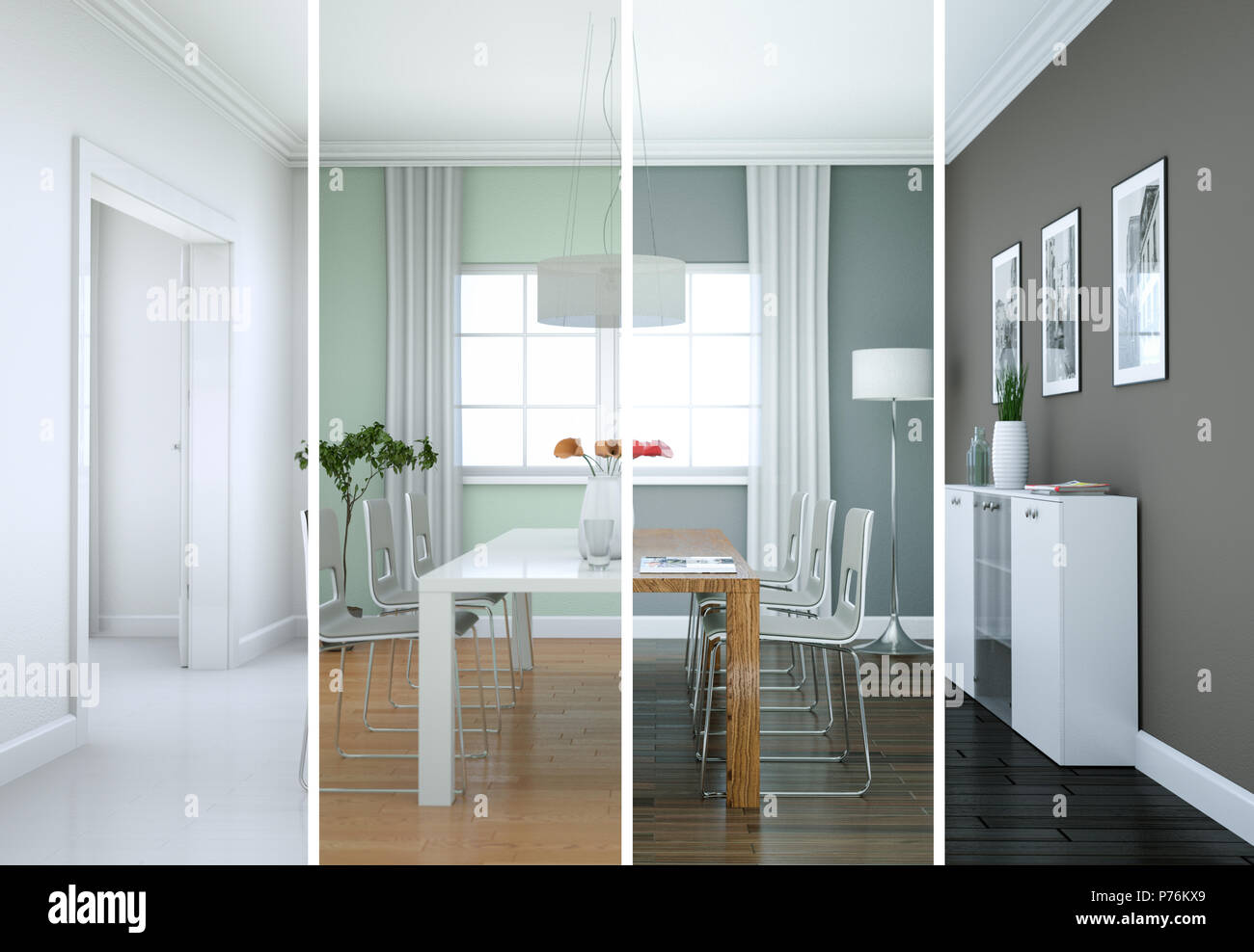 Splitted color variations of a modern loft interior design Stock Photo ...