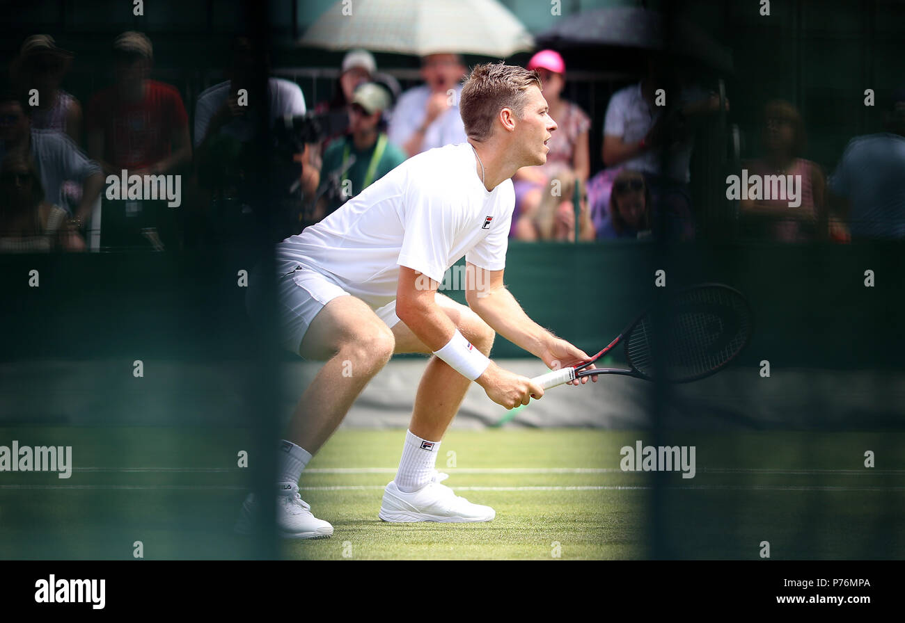 Neal Skupski in action on day three of the Wimbledon Championships at ...