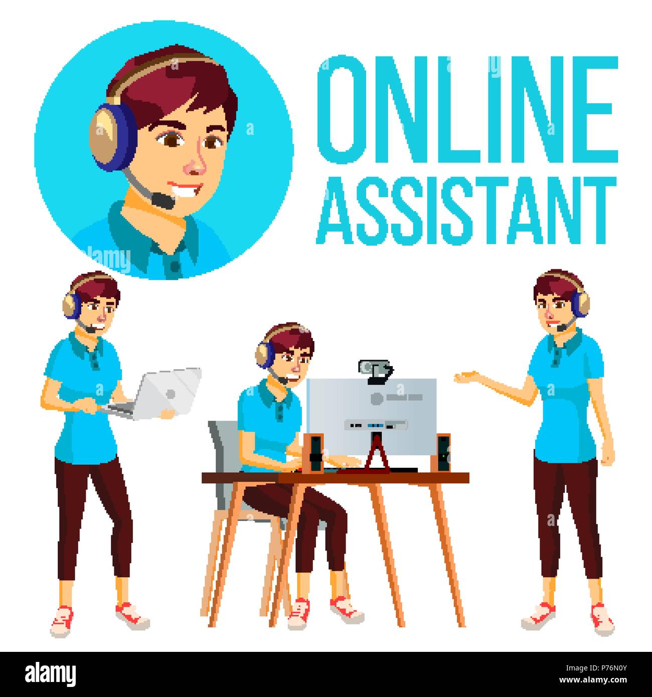 Online Assistant Asian Woman Vector. User Support Service. Hotline ...