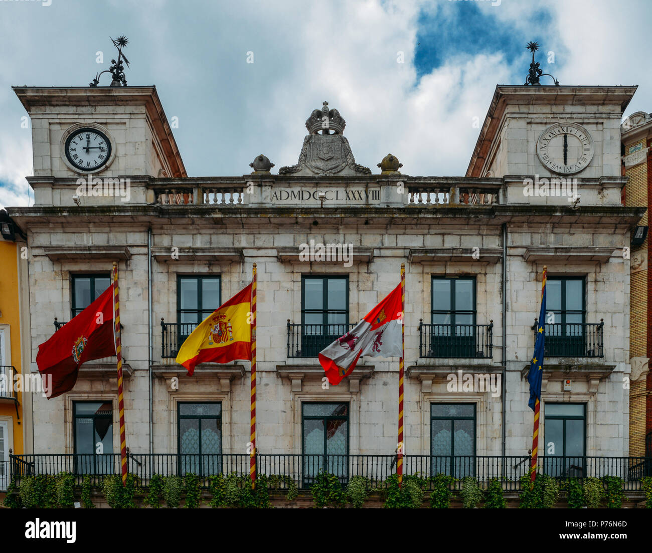 Traditional architecture in Plaza Mayor, Burgos, Spain Stock Photo - Alamy
