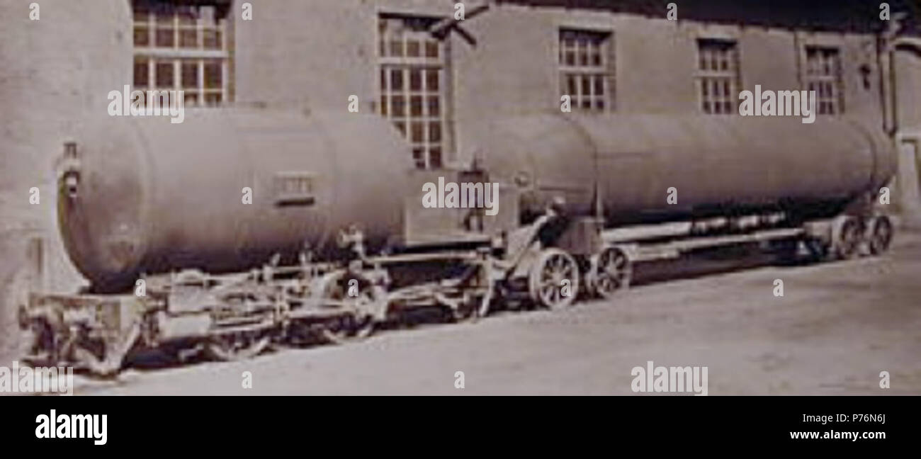 English: The image shows a pneumatic locomotive used in the ...
