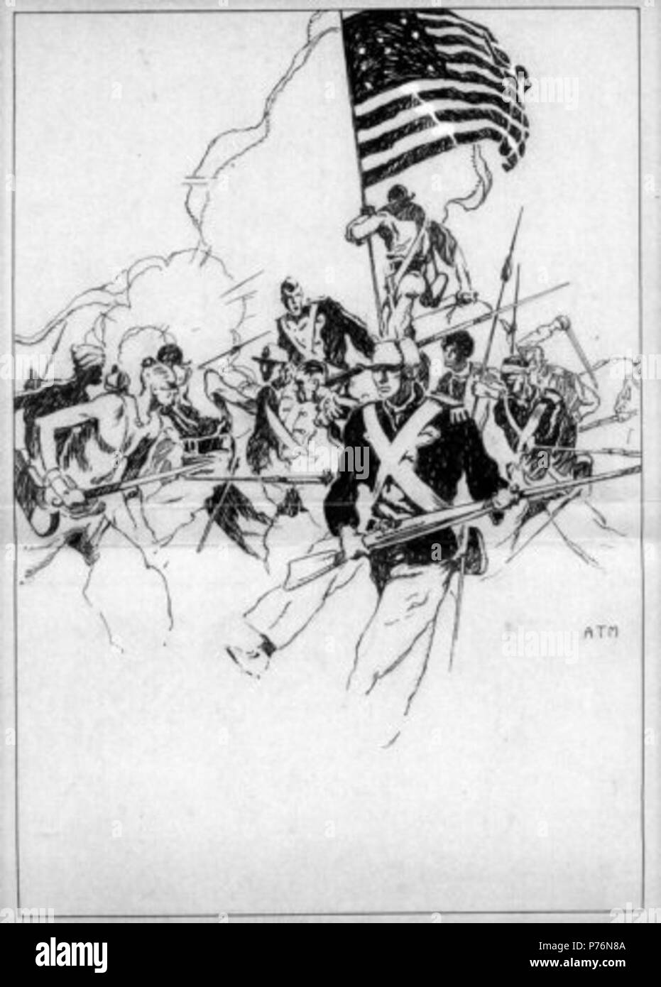 English: The Battle of Derne, 1805, ink drawing by Arman Manookian, ink ...