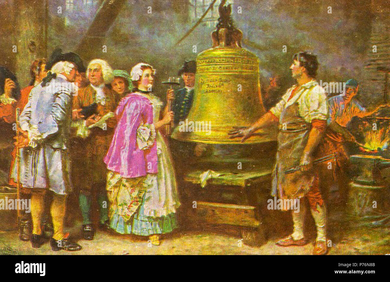 English: Reproduction of historical painting 'The Bell's First Note' by ...