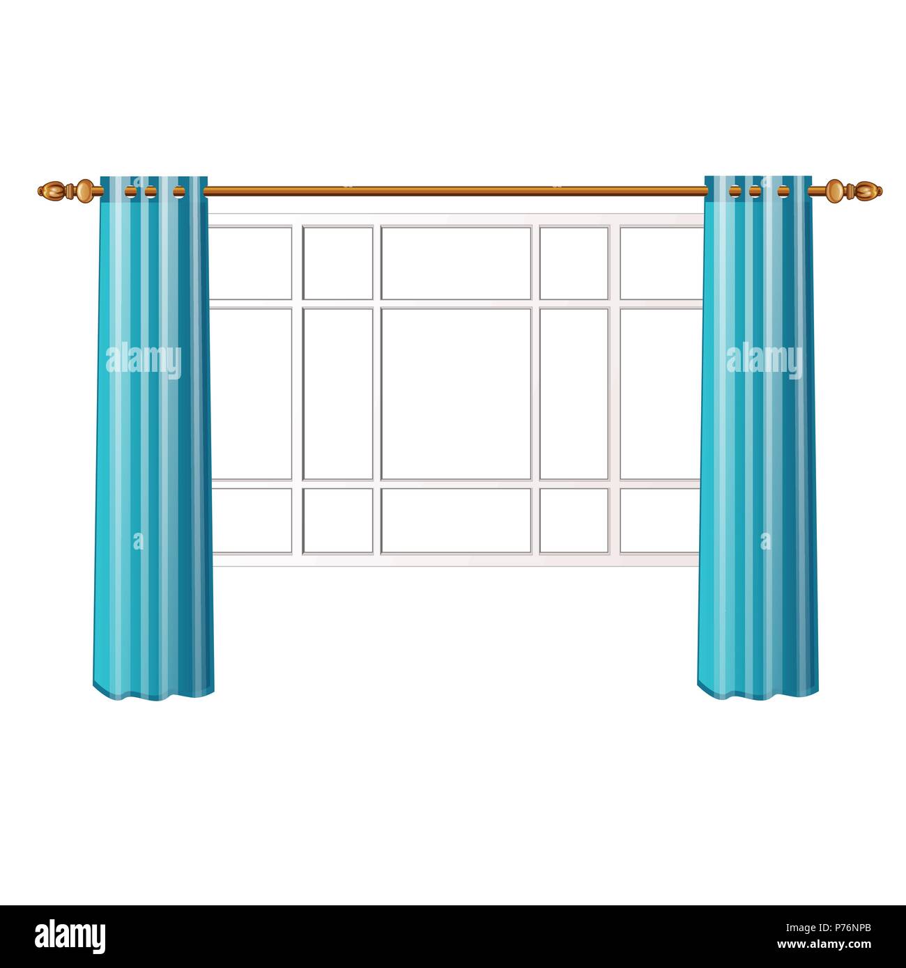 Window with turquoise curtains isolated on white background. Vector ...