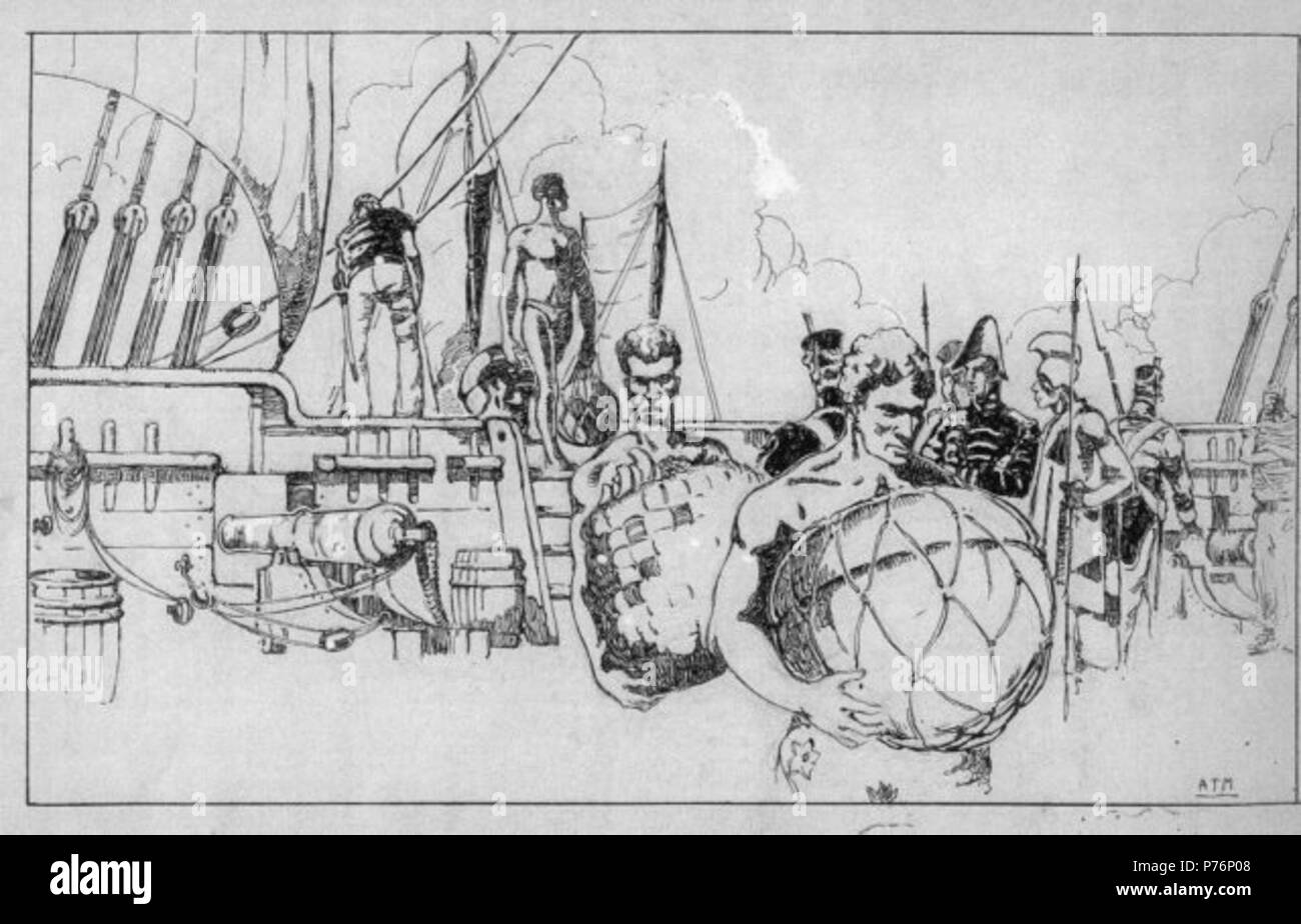 English: USS Sir Andrew Hammond at Honolulu, 1814, ink drawing by Arman ...