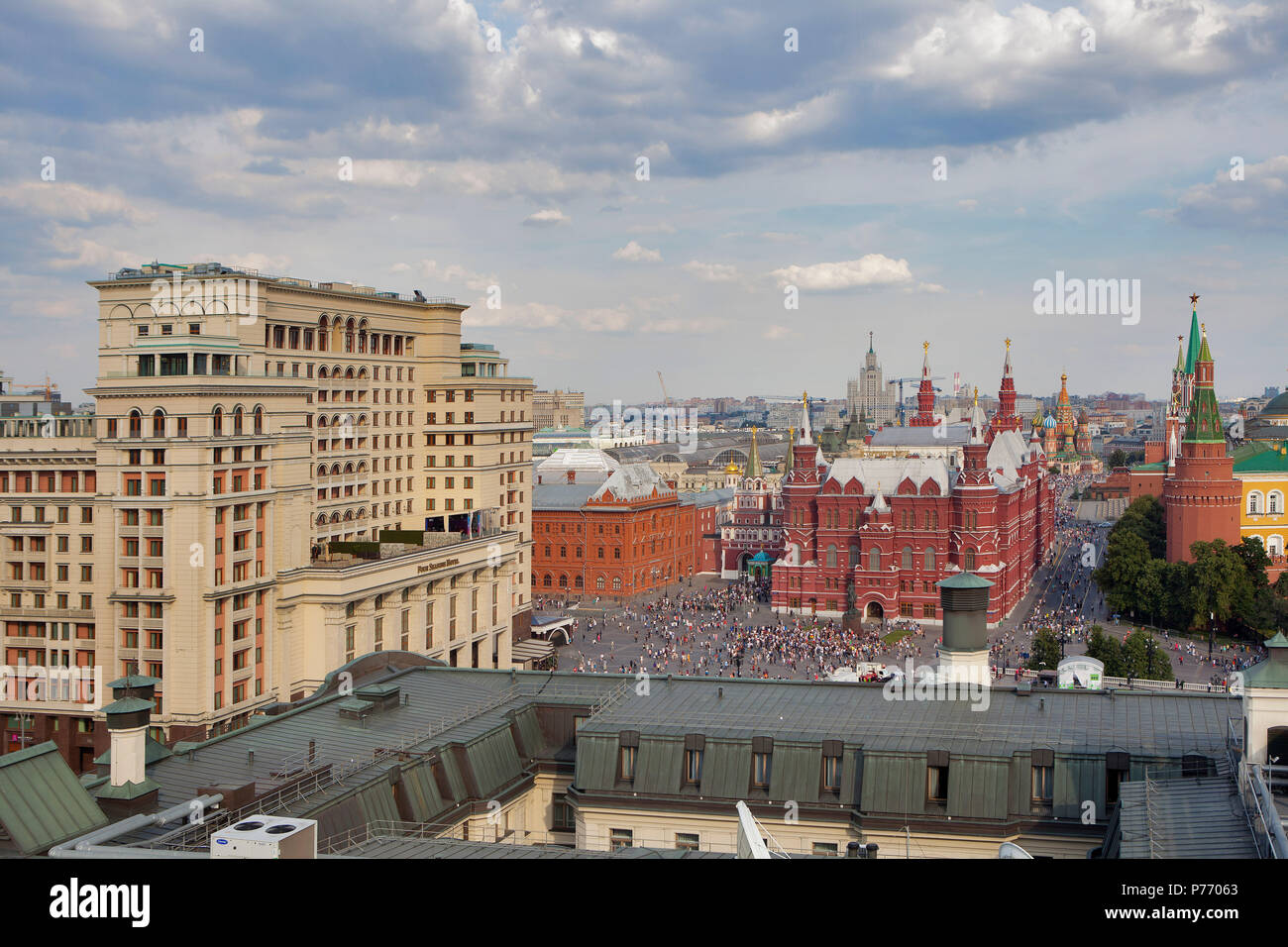 Moscow, RUSSIA - June 25, 2018: Aerial roof view on Moscow historical ...