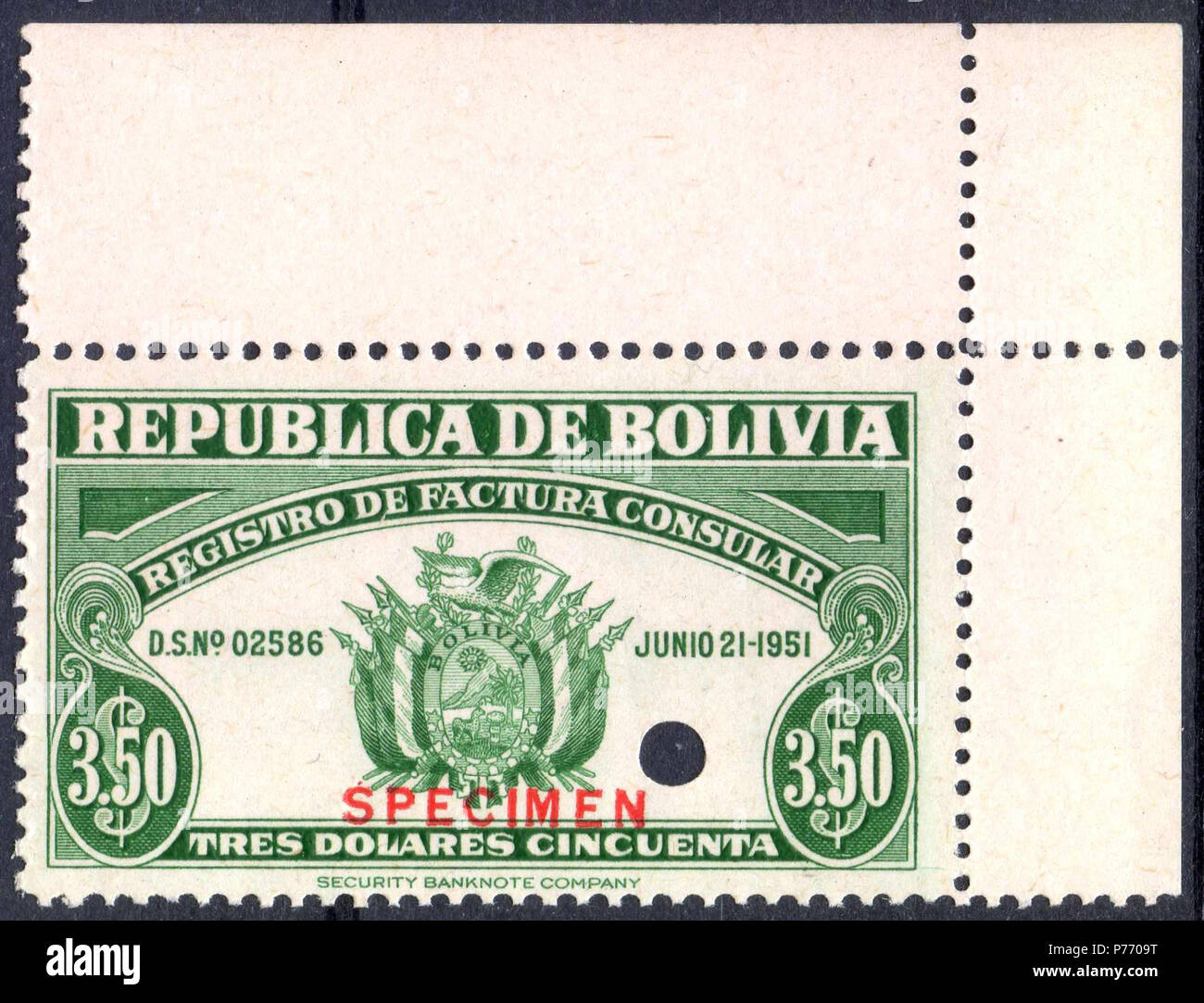 English: A 1951 revenue stamp of Bolivia for consular invoice fees ...