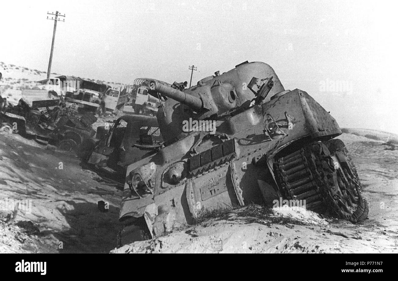 English: Damaged tank and vehicles, Sinai War, 1956. : , , 1956 . 1956 ...