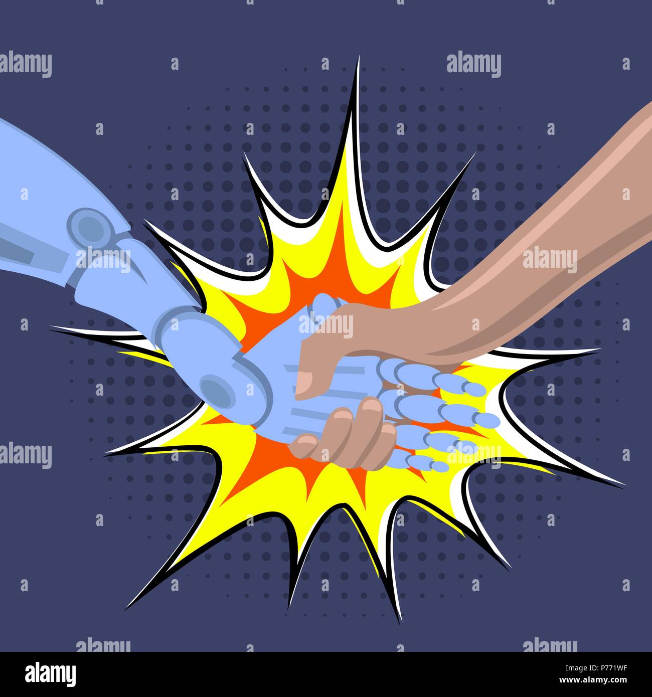 Robot Arm Shaking. Male Robot and Human Holding Hands with Handshake ...