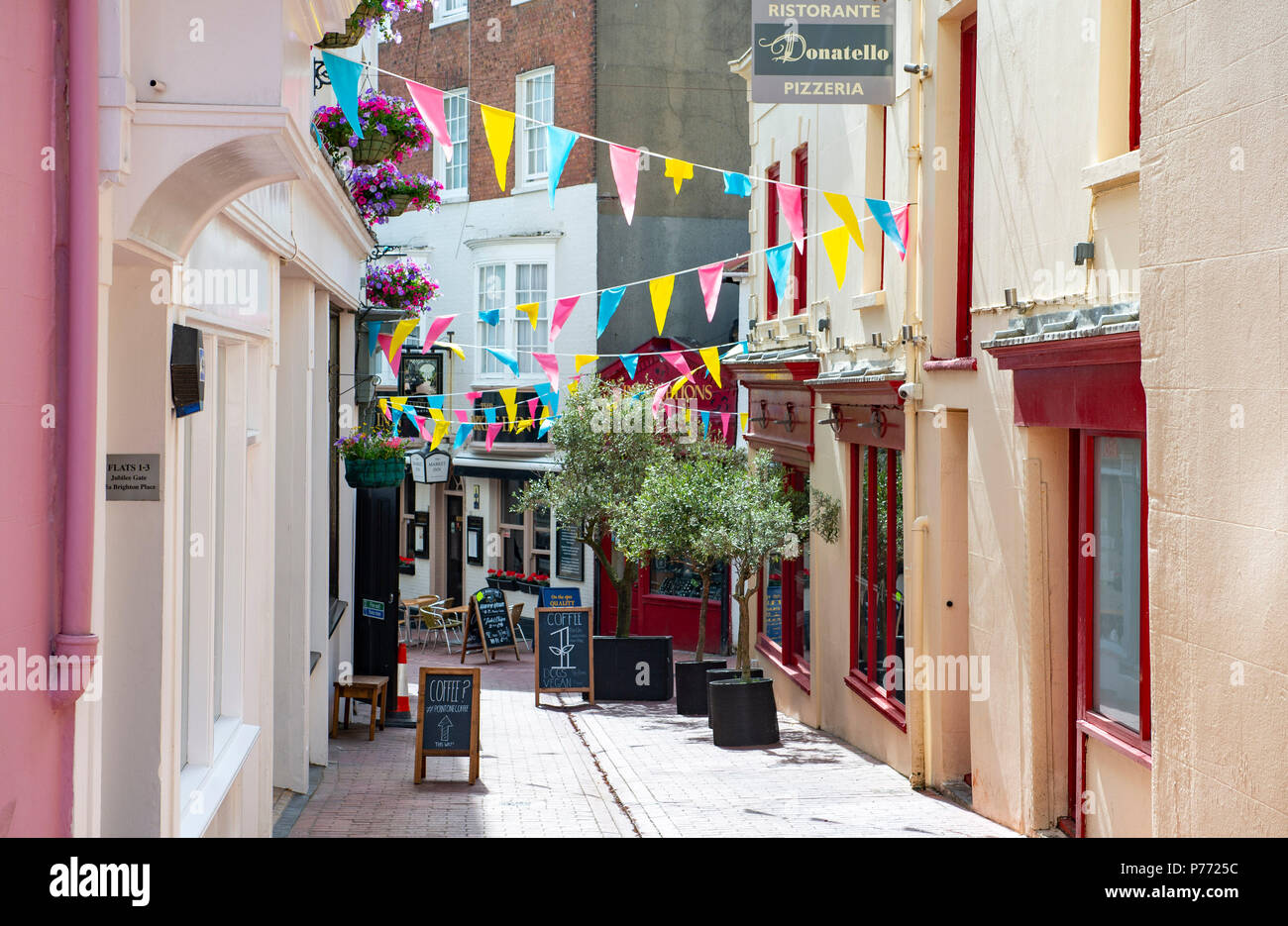 The famous Lanes area of Brighton with antique shops restaurants and ...