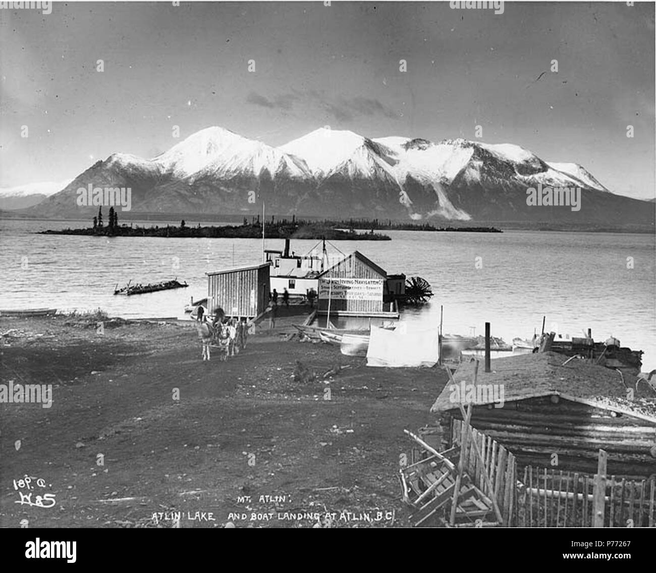 . English: Boat landing at Atlin, Atlin Lake, British Columbia, ca ...