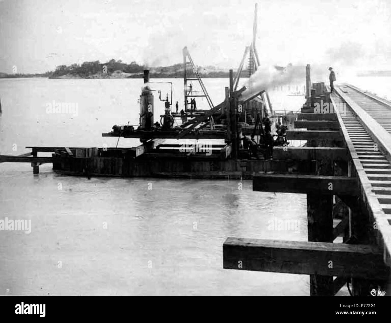 . English: Construction of Flag Point Bridge across the Copper River ...