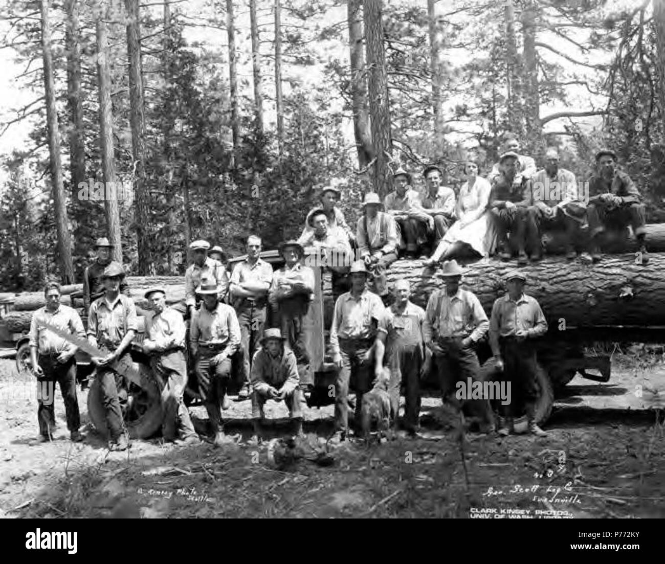. English: Crew posing with logging truck, George Scott Lumber Company ...