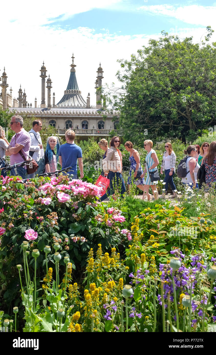 Brighton Royal Pavilion and Gardens during hot summer weather June 2018 ...