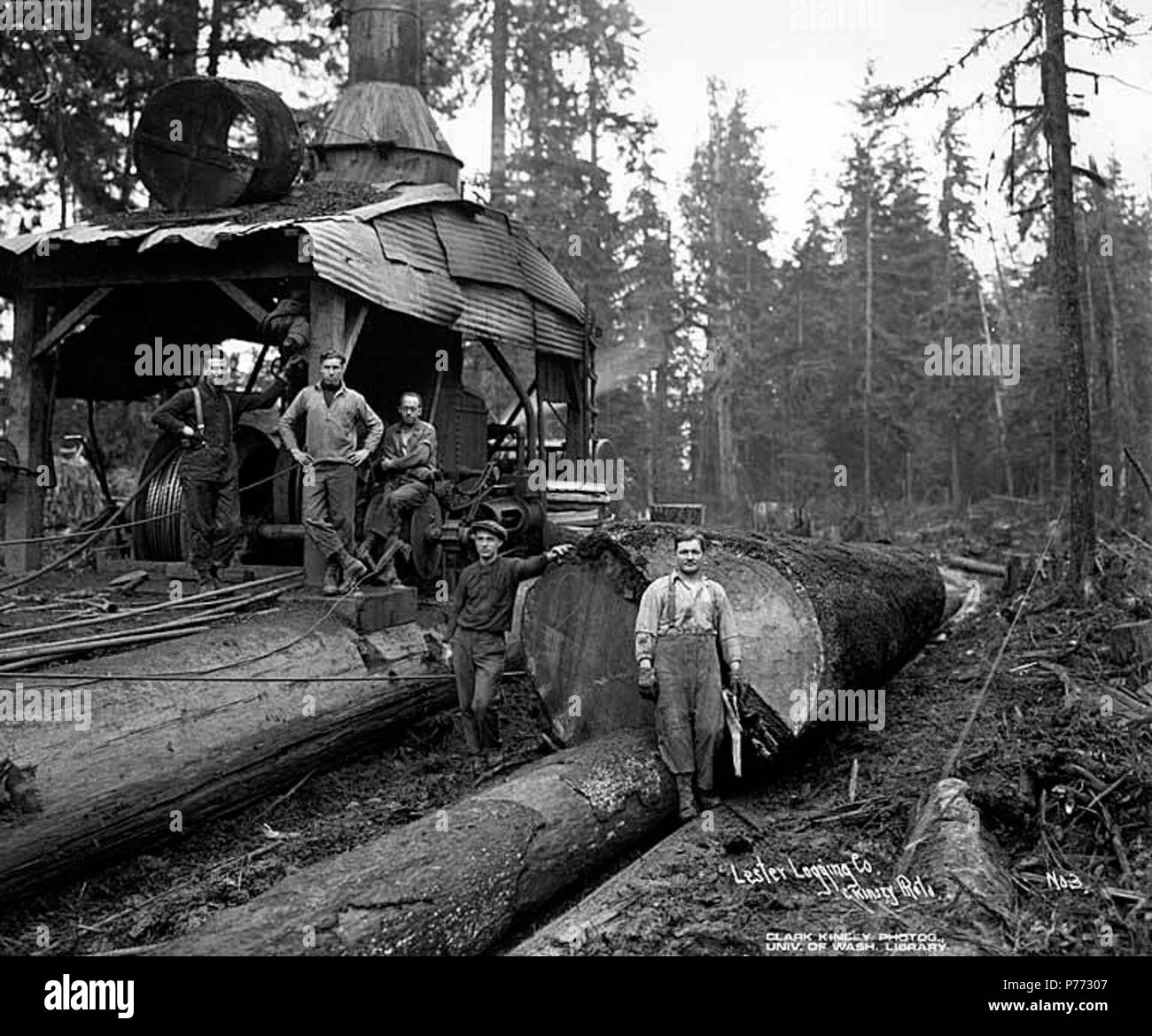 . English: Donkey engine and crew, Lester Logging Company, near ...