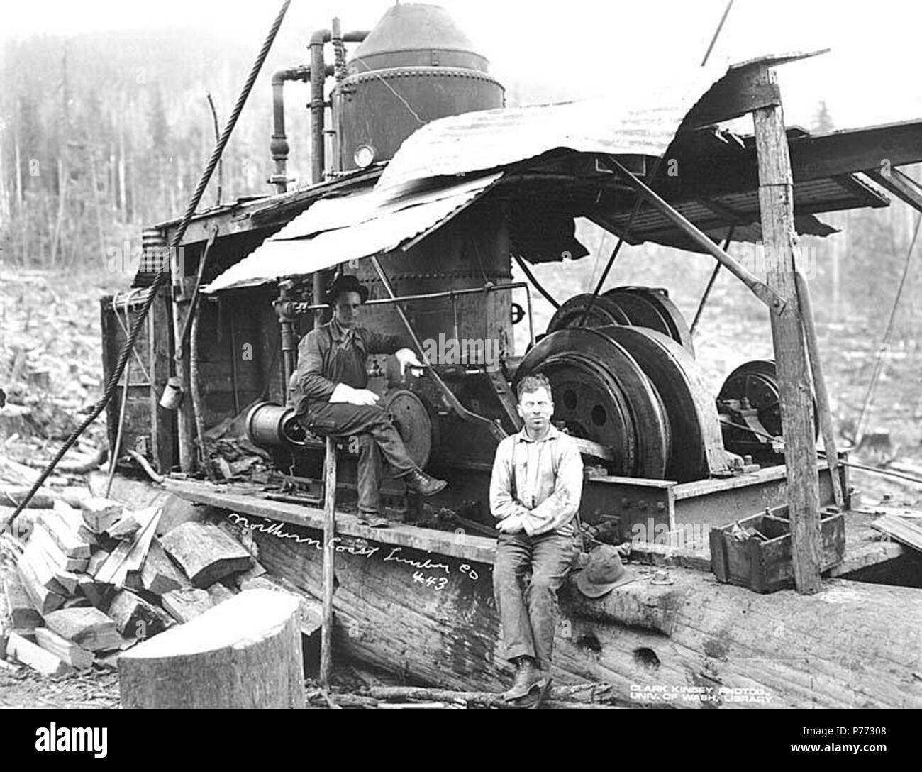 . English: Donkey engine and crew, Northern Coast Timber Company, ca ...