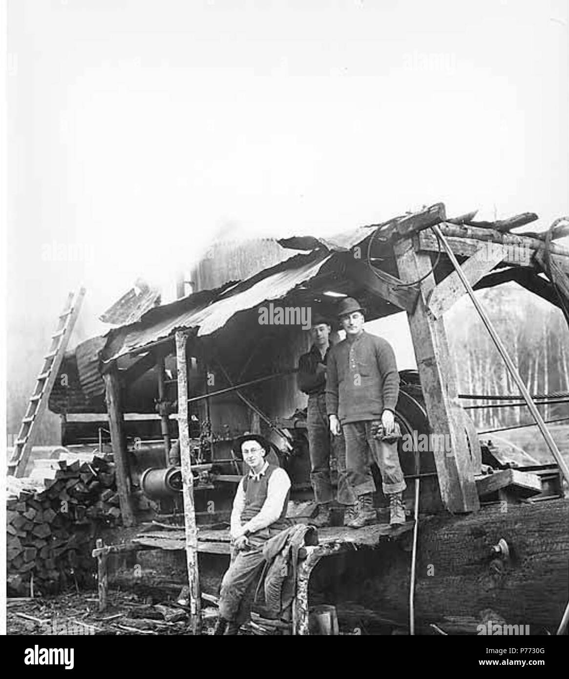 . English: Donkey engine and crew, Wynooche Timber Company, probably in ...
