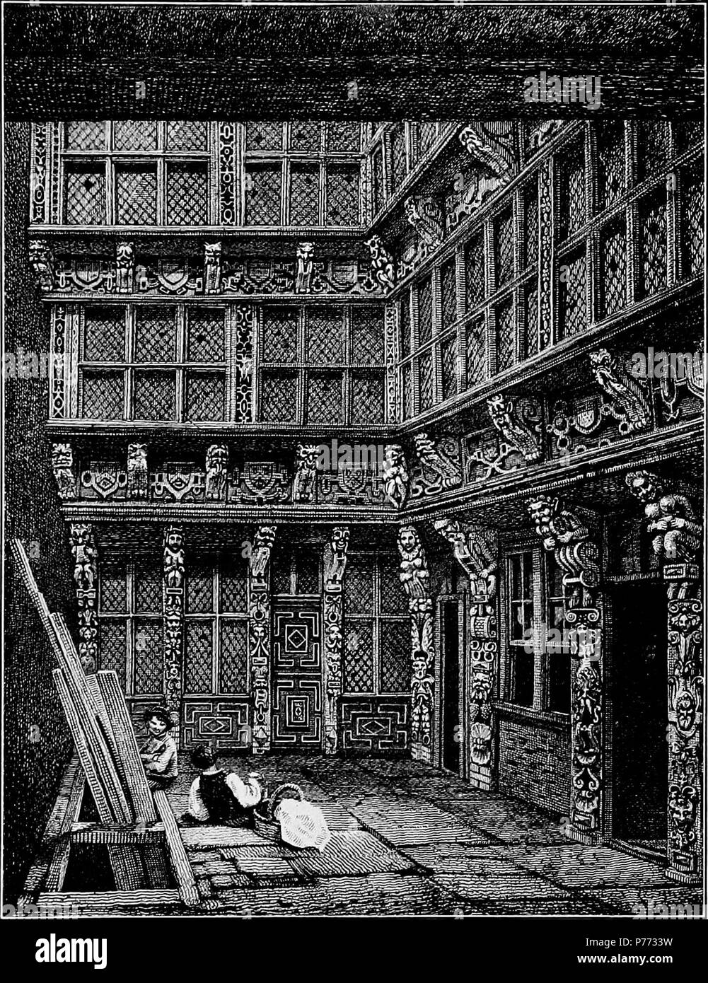 English: Grotesque carving of a house in Crutched Friars, London. 1912 ...