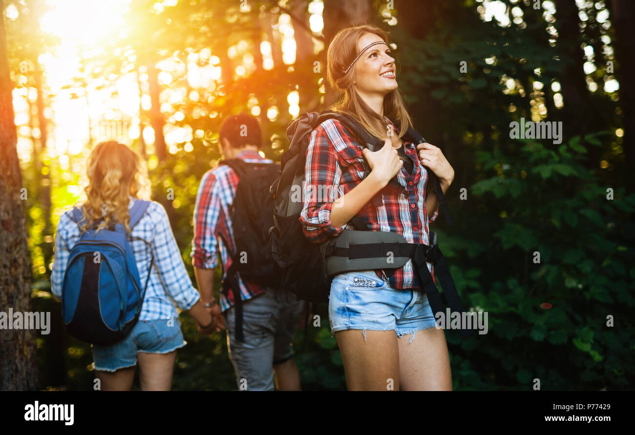 Friends tree trek forest hi-res stock photography and images - Alamy