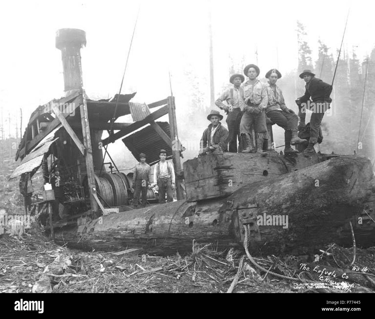 . English: Logging crew and donkey engine, The Eufaula Company, ca ...