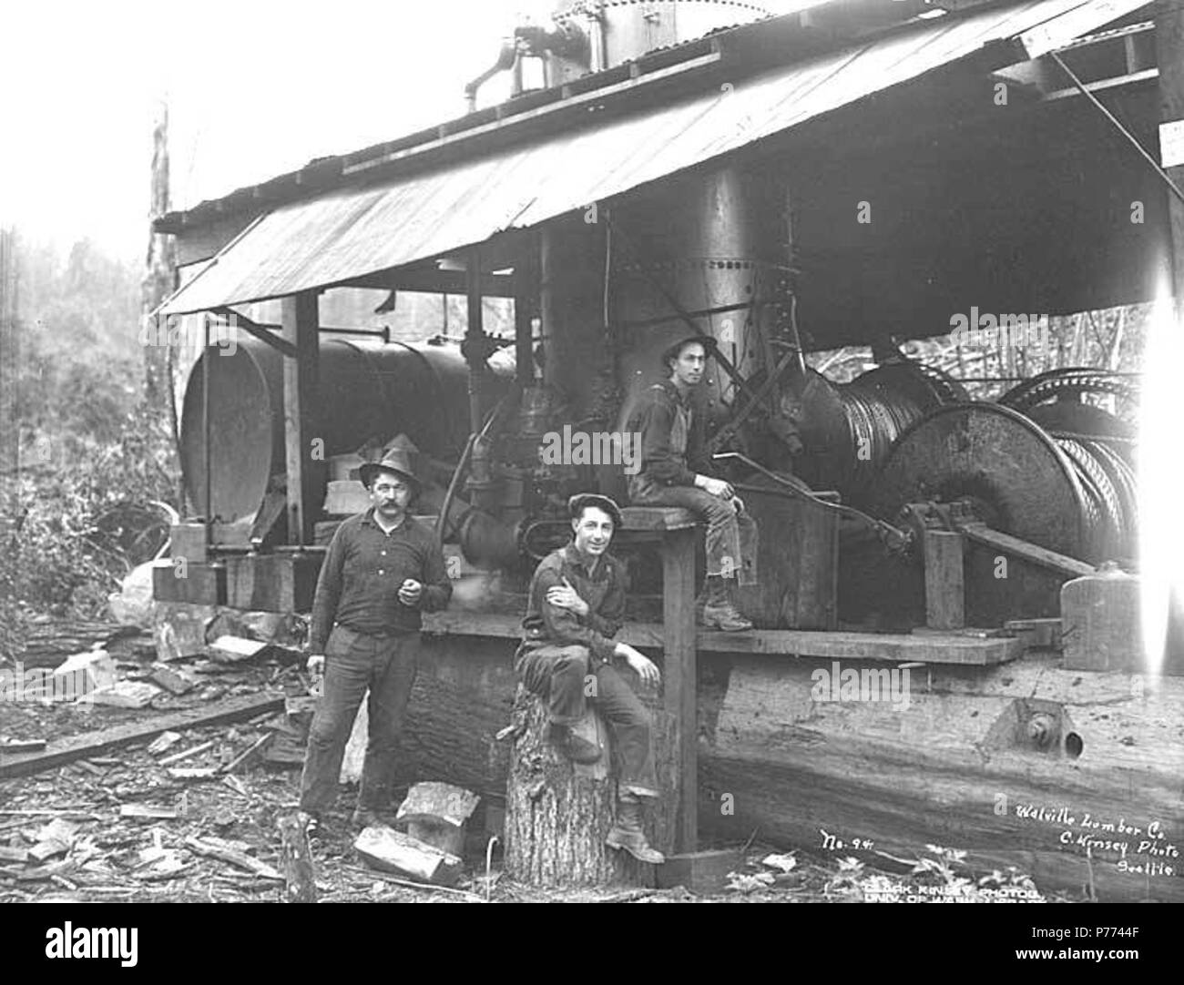 . English: Logging crew and donkey engine, Walville Lumber Company, ca ...