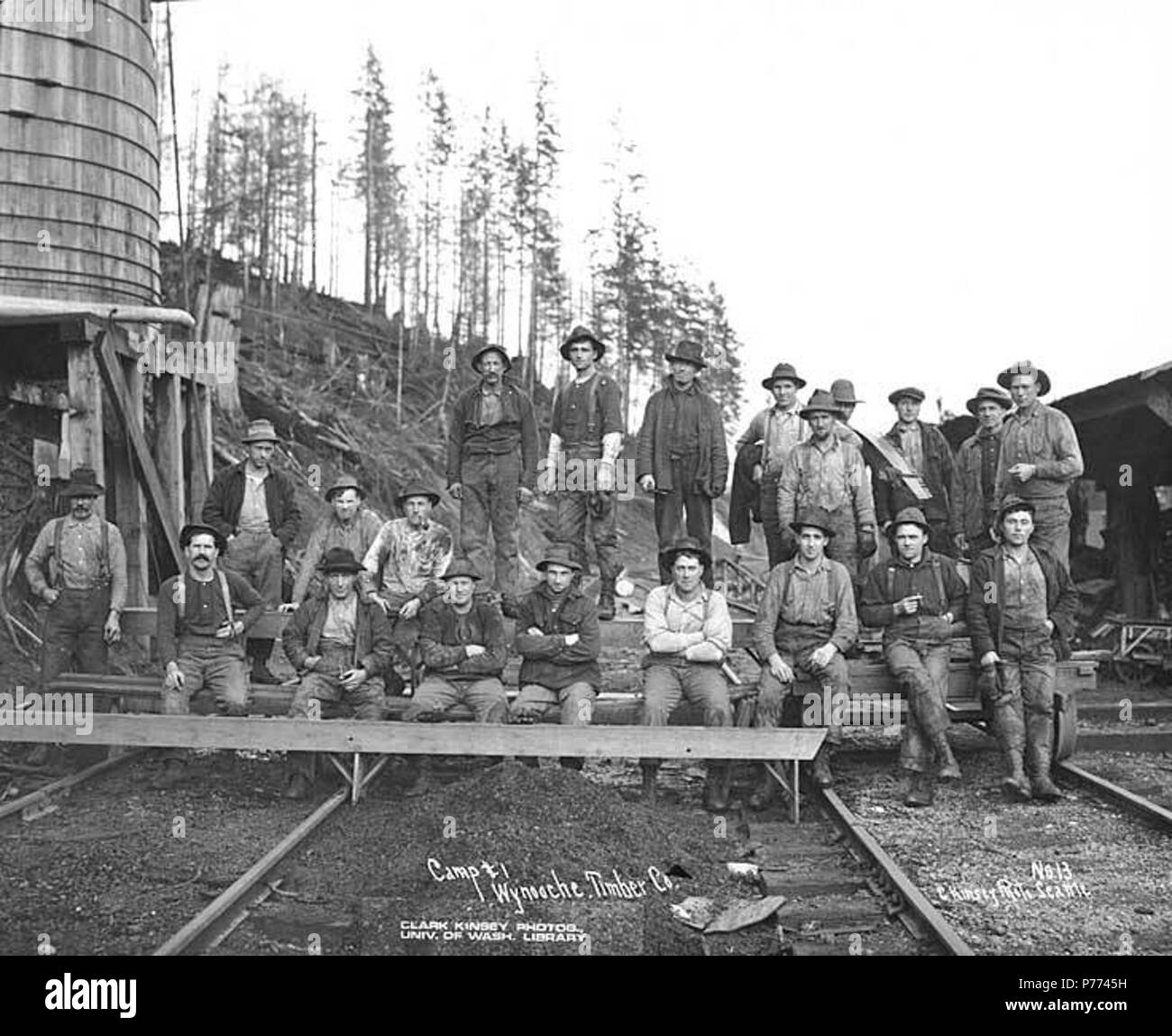 . English: Logging crew at Wynooche Timber Company's camp no. 1, ca ...