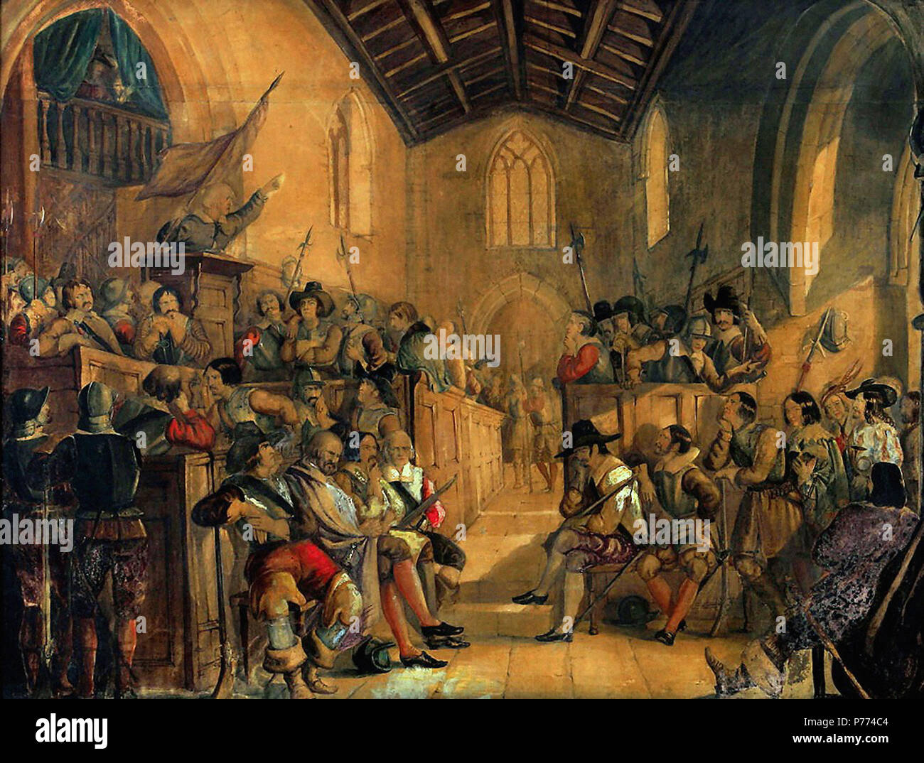 Millais John Everett - Preaching to the Roundheads Stock Photo - Alamy