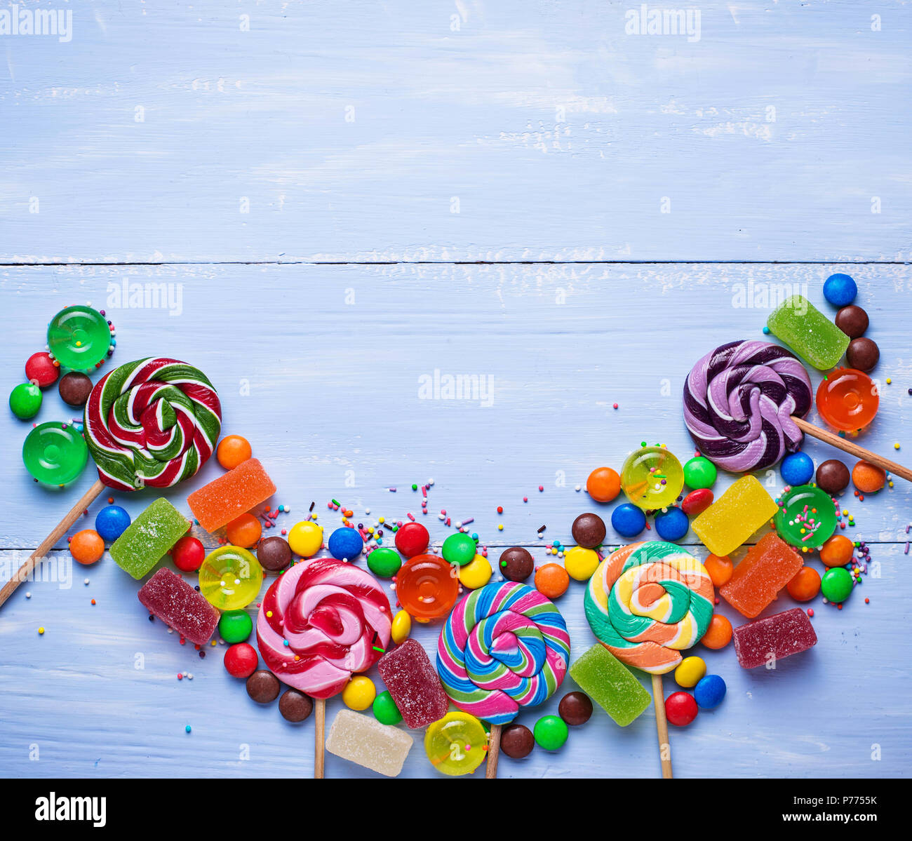 Assortment of colorful candies and lollipops. Sweet background Stock ...