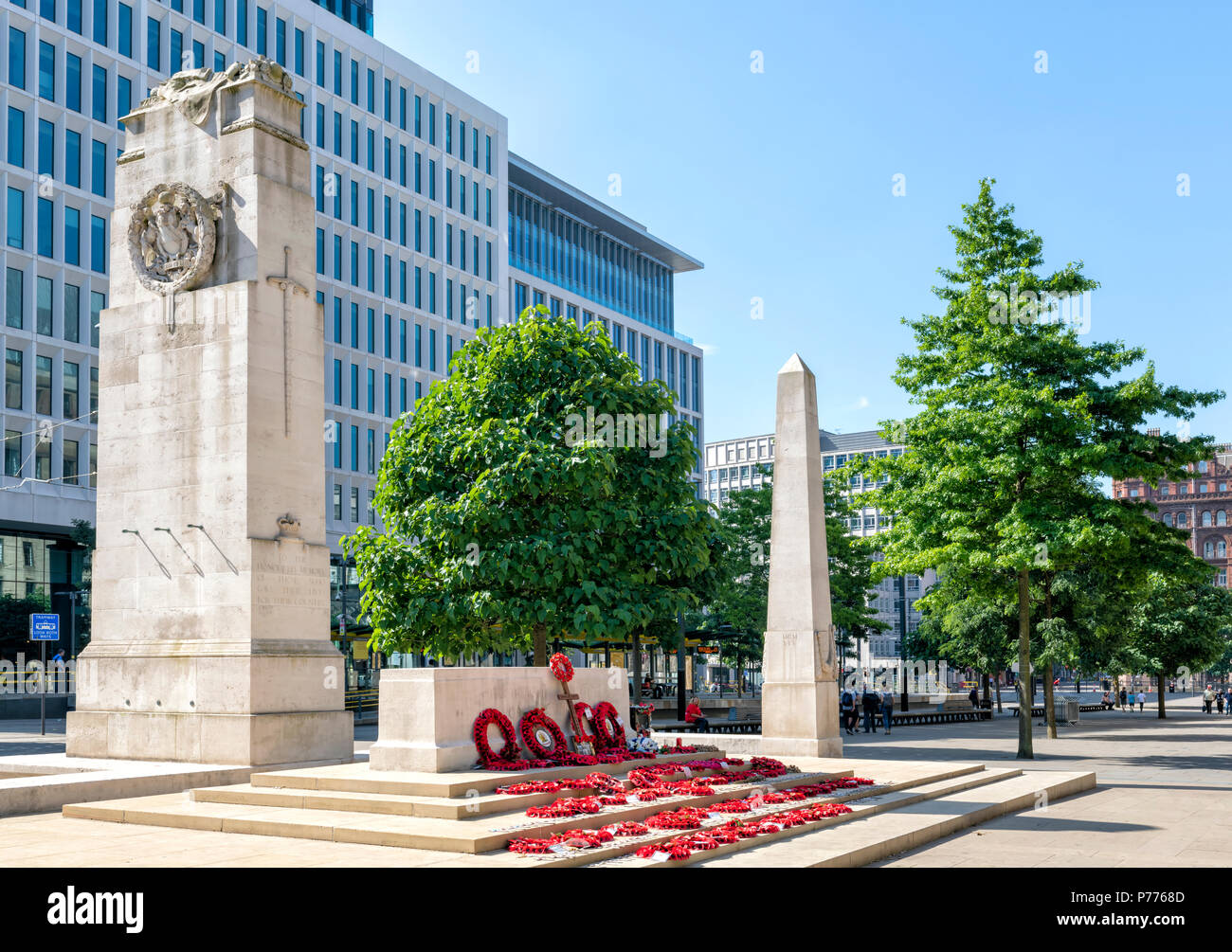 War memorial and cenotaph in St Peters Square, Manchester, UK Stock ...