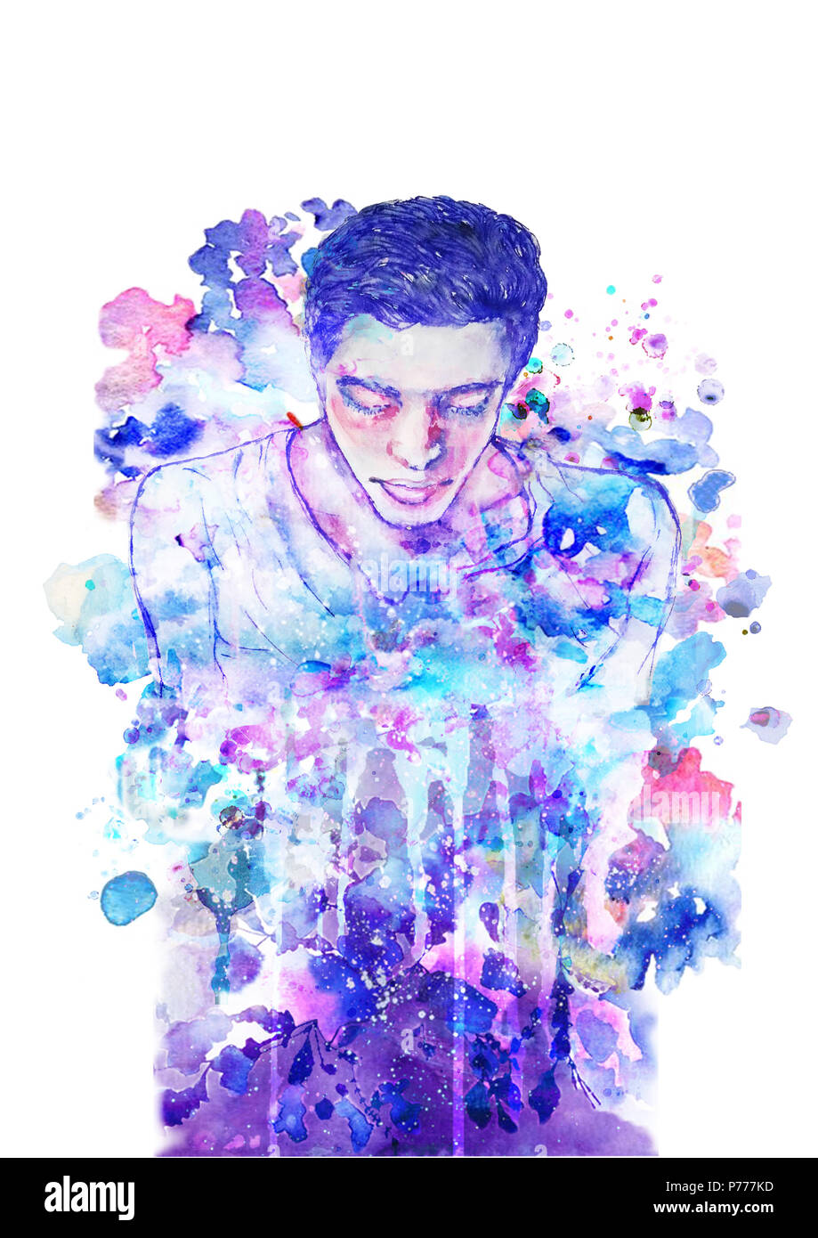 Watercolor illustration men Stock Photo - Alamy
