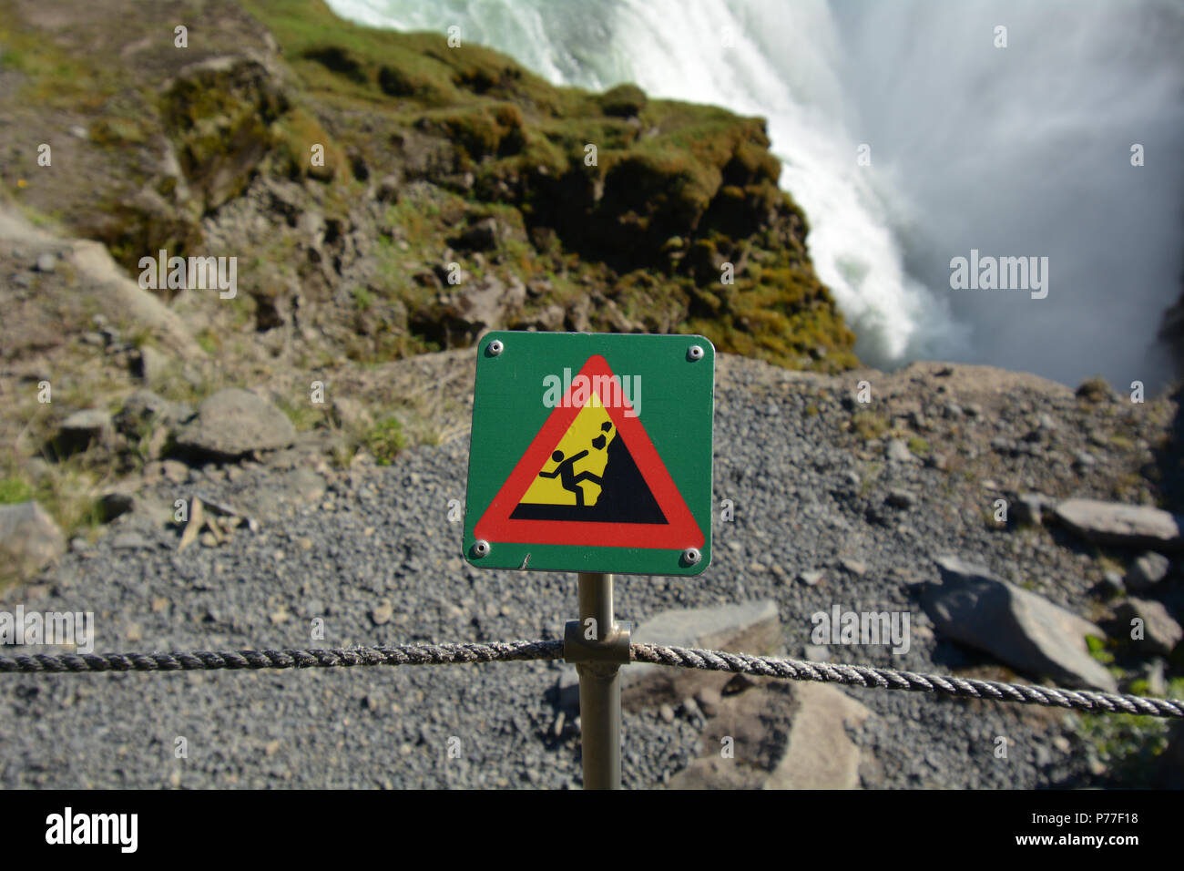 Cliff Warning Sign at Gullfoss Waterfall Stock Photo - Alamy
