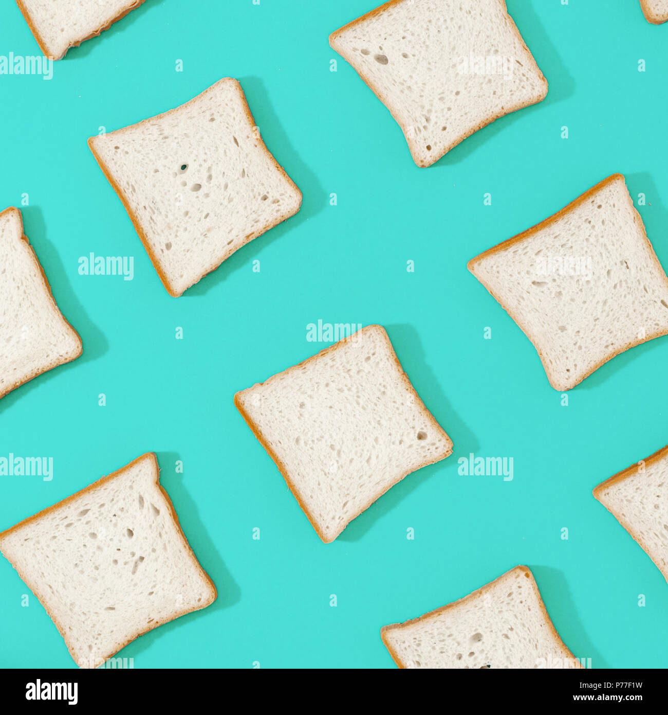Flat lay set toast bread on blue background. Top view minimalist food ...