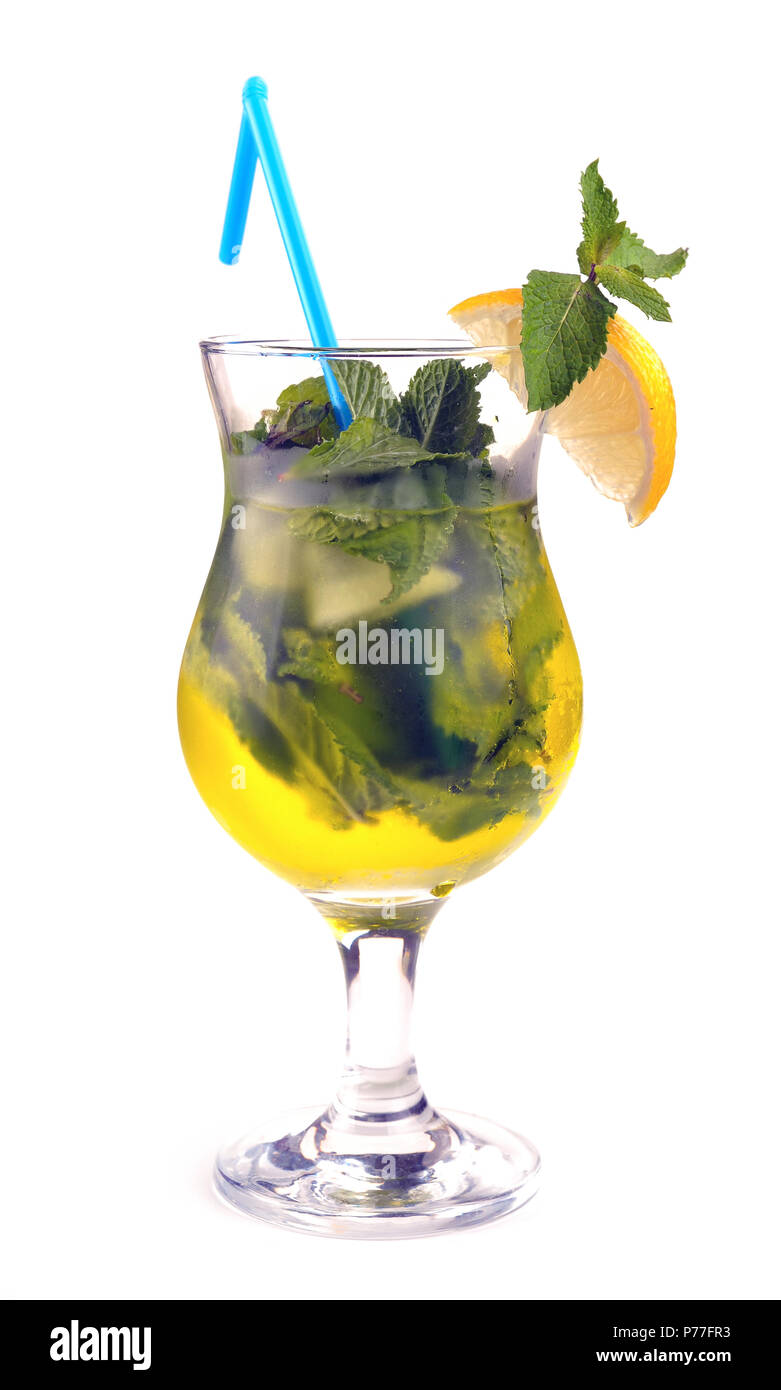 Mojito cocktail with lemon and gold tequila Stock Photo - Alamy
