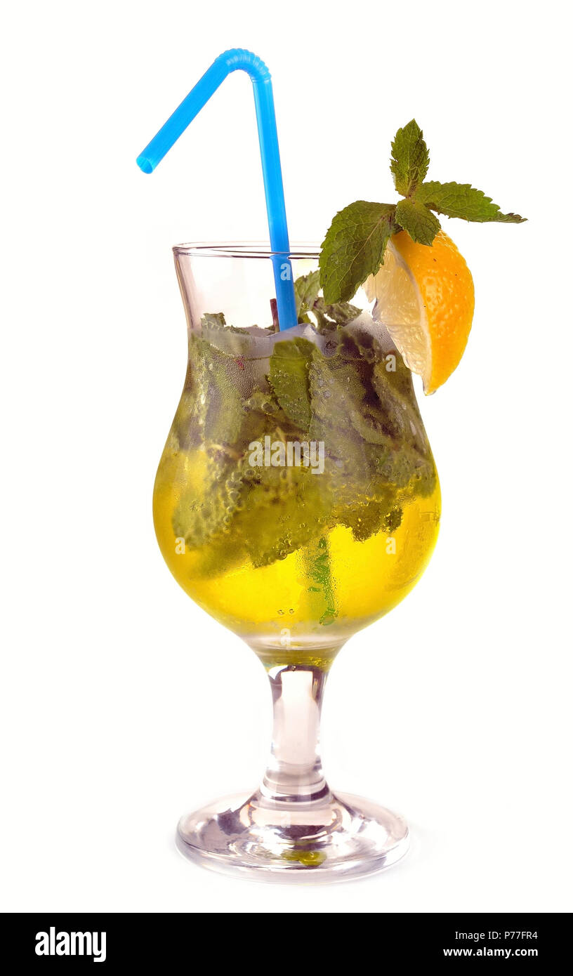 Mojito cocktail with lemon and gold tequila Stock Photo - Alamy