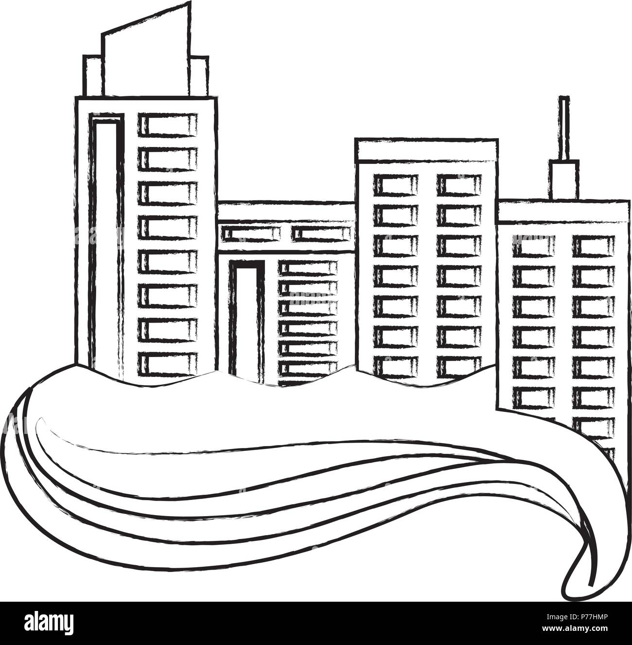 river at the city buildings icon over white background, vector ...