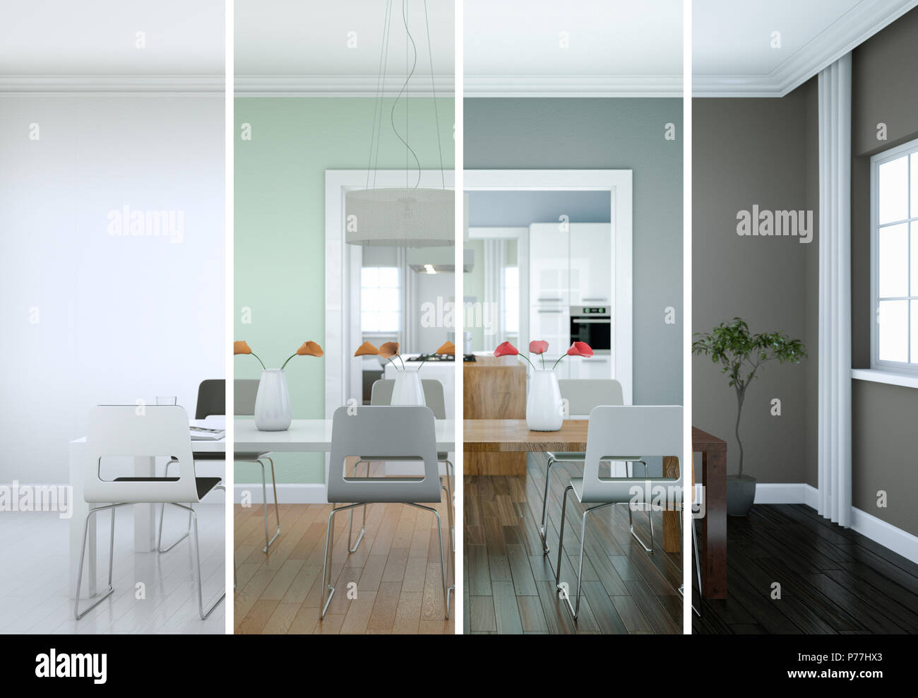 Splitted color variations of a modern loft interior design Stock Photo ...
