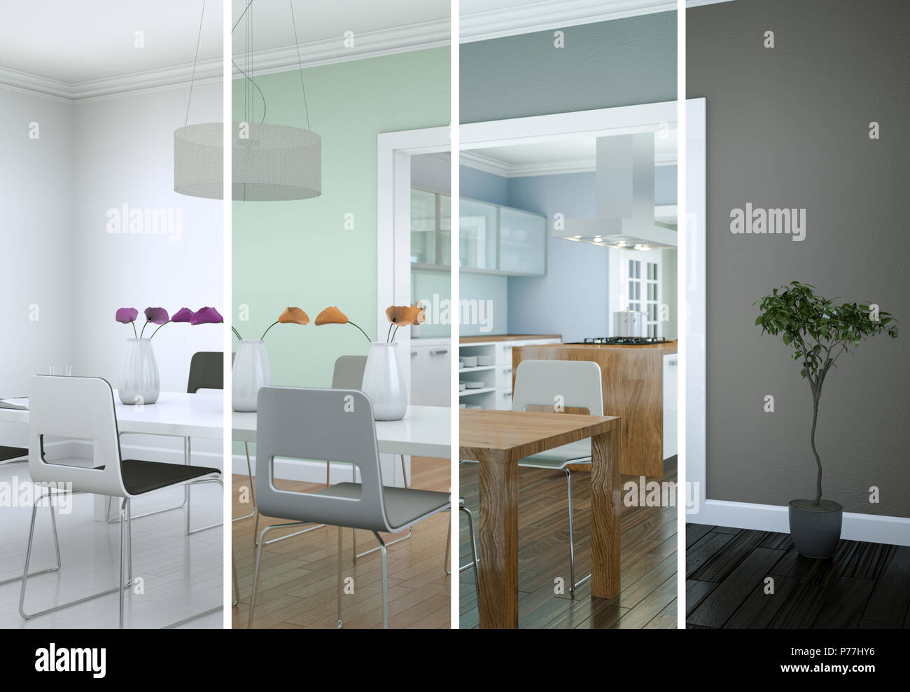 Splitted color variations of a modern loft interior design Stock Photo ...